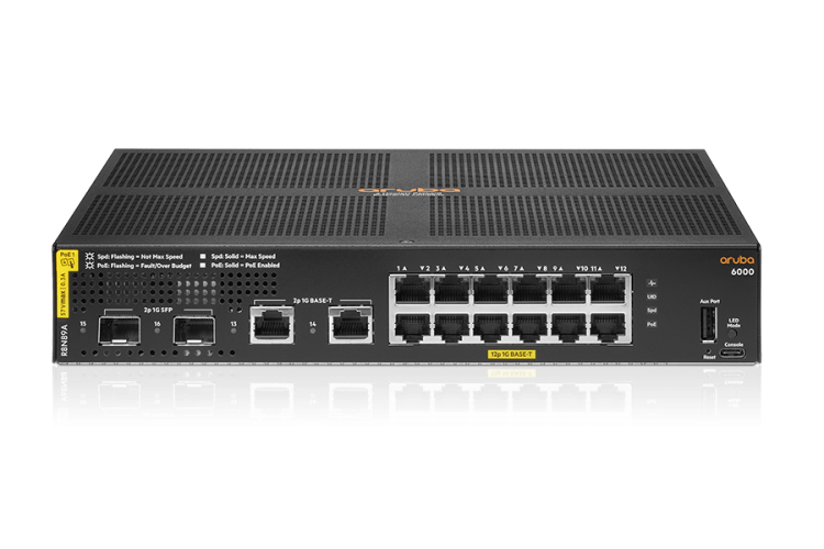 Aruba 6000 12G Class4 PoE 2G/2SFP 139W Switch (R8N89A) - ايجى بروتكت